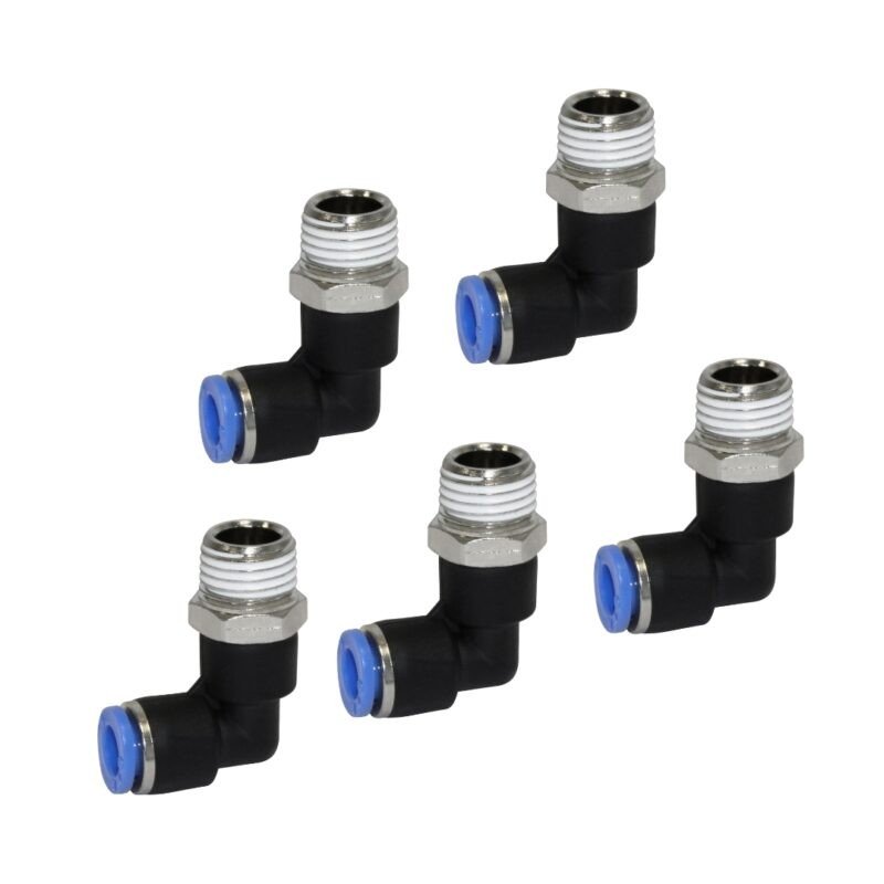 Push Fit 90 Bend for 6 MM Air Tubing with BSPT 1/4" Thread